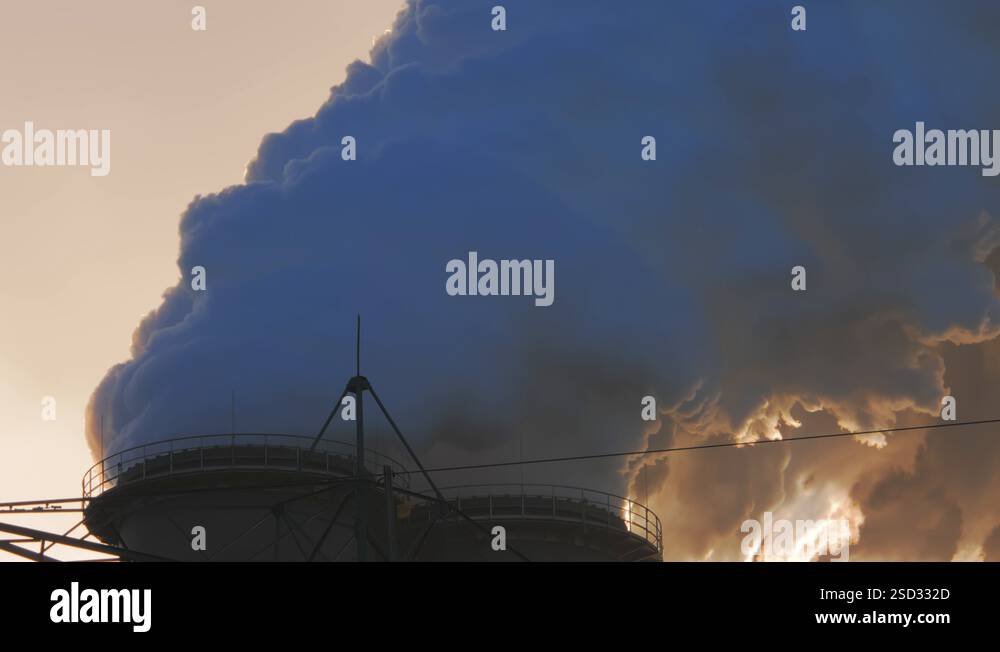 Toxic cloud of smoke from an industrial pipe on sky background Stock ...