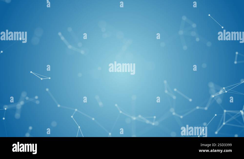 3D abstract blue geometry flying wireframe network and connecting dot ...