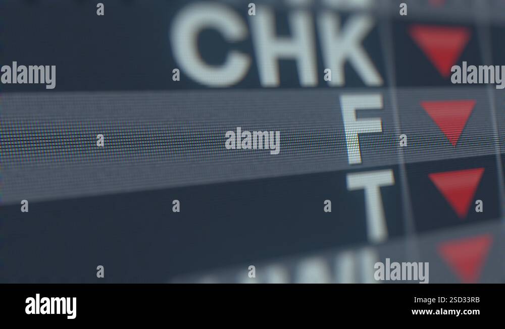 FORD MOTOR F stock ticker with decreasing arrow. Editorial crisis ...