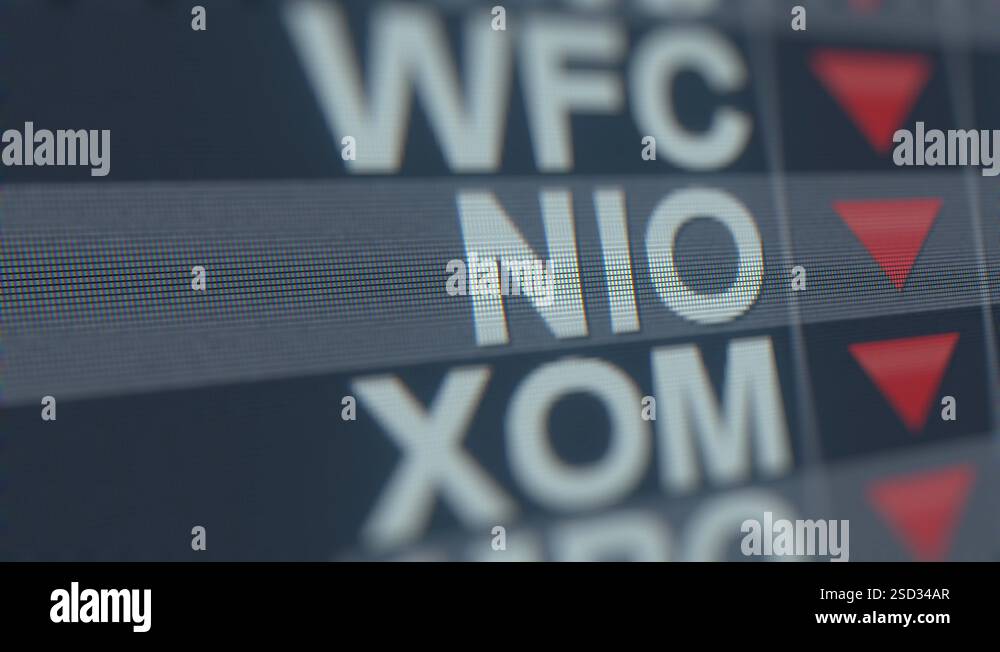 NIO ADR NIO stock ticker on the screen with decreasing arrow. Editorial ...