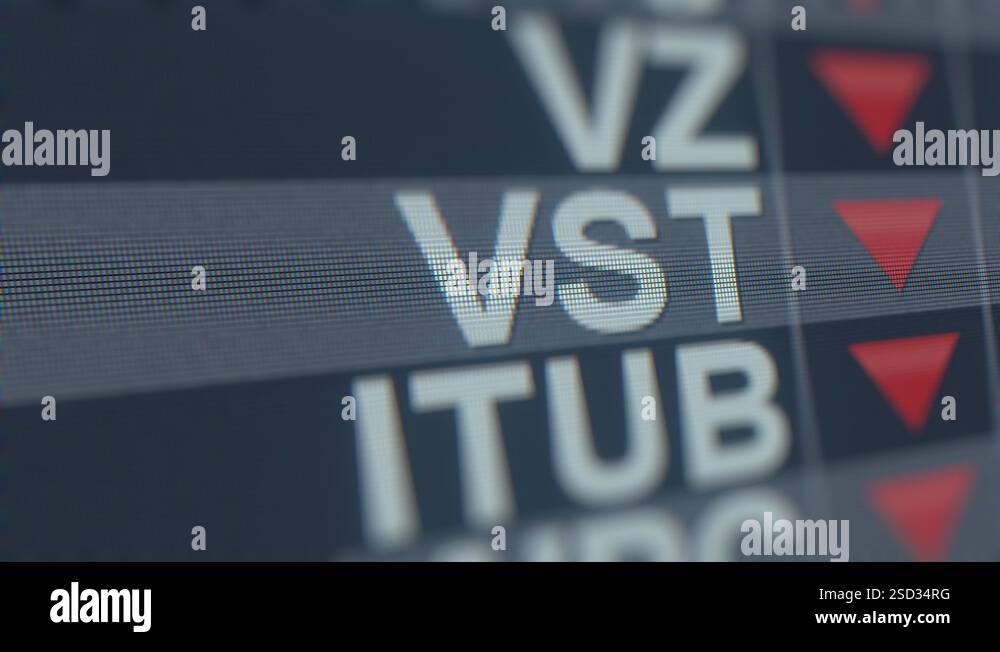 Stock exchange ticker of VISTRA ENERGY VST with decreasing arrow ...