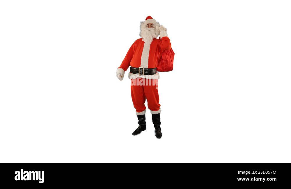 Santa Claus with a bag full of presents snapping his fingers to create ...