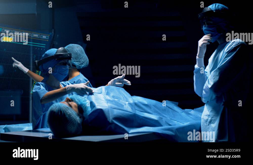Group of surgeons using augmented reality holographic holo lens headsets interac Stock Video ...