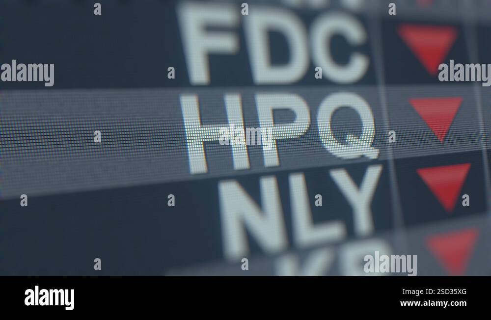 HP HPQ stock ticker on the screen with decreasing arrow. Editorial ...
