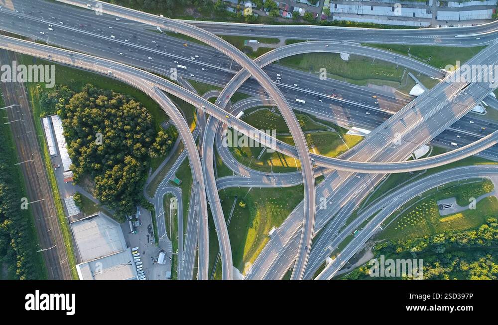 A modern flyover road junction in a large megapolis Stock Video Footage ...