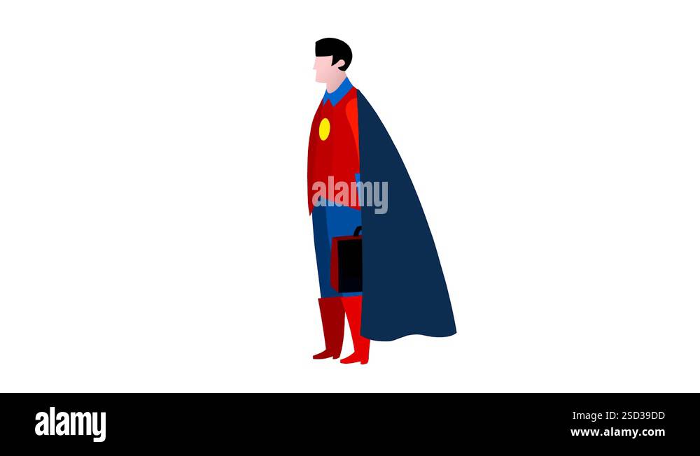 Cartoon superhero character walking, stopping and starting Stock Video ...