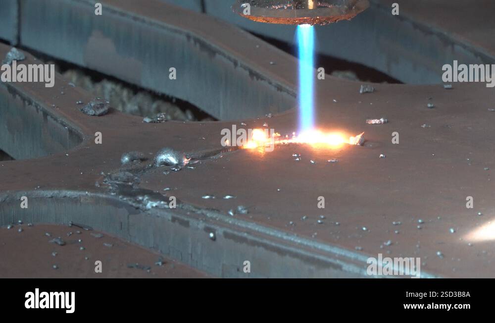 blue flame gas burner of cnc industrial steel cutting machine Stock ...