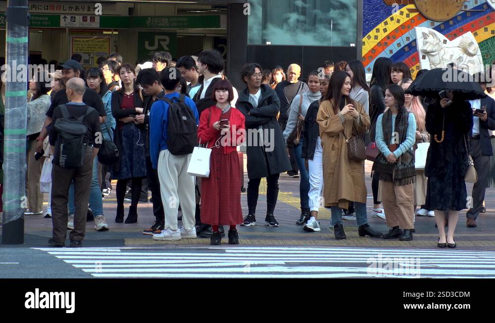 TOKYO, JAPAN : Crowd of people at Shibuya Scramble Crossing. Slow ...