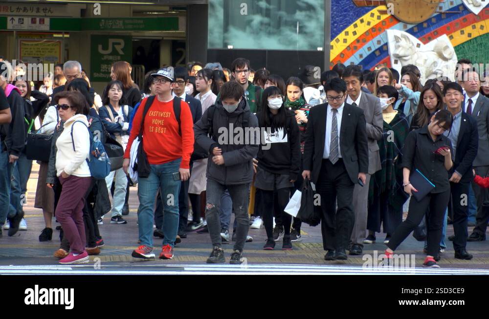 TOKYO, JAPAN : Crowd of people at Shibuya Scramble Crossing. Slow ...