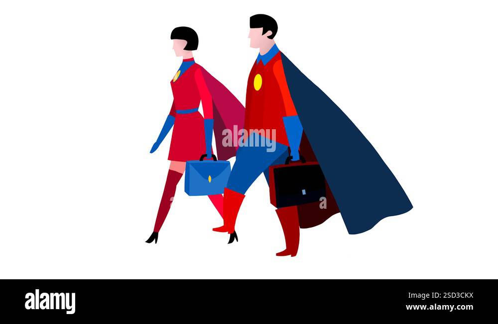 Cartoon animation of a superhero and superheroine walking together ...