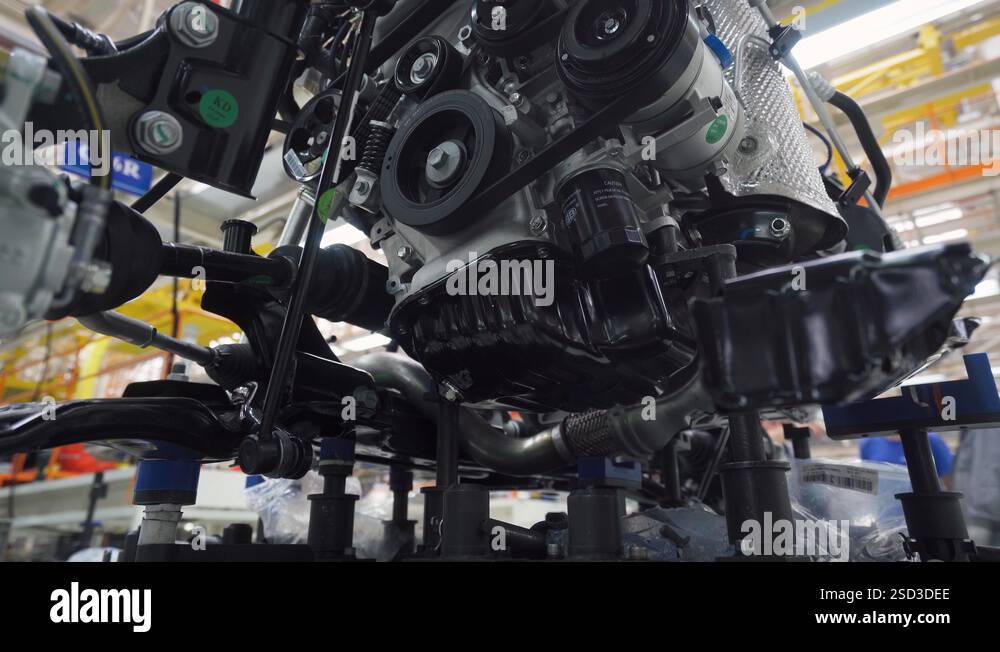 Automobile plant, view of power units and engines for a new car, modern ...