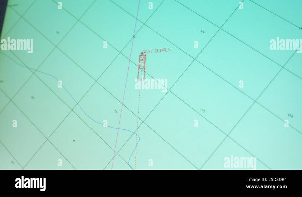 Modern light blue radar screen in the ship`s cockpit moving on the high ...