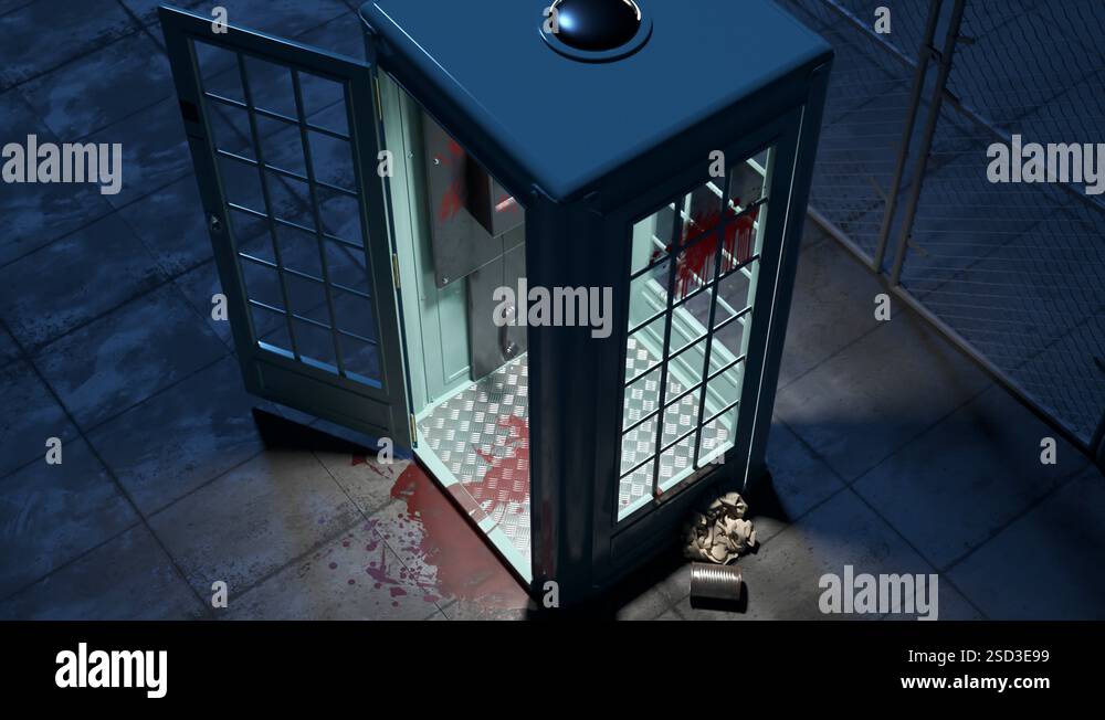 Scary, dark animation of an opened phone booth with blood inside. Crime ...