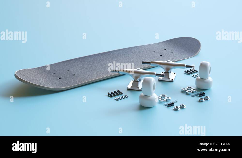 Skateboard assembly process. Elements of the board combining in order ...