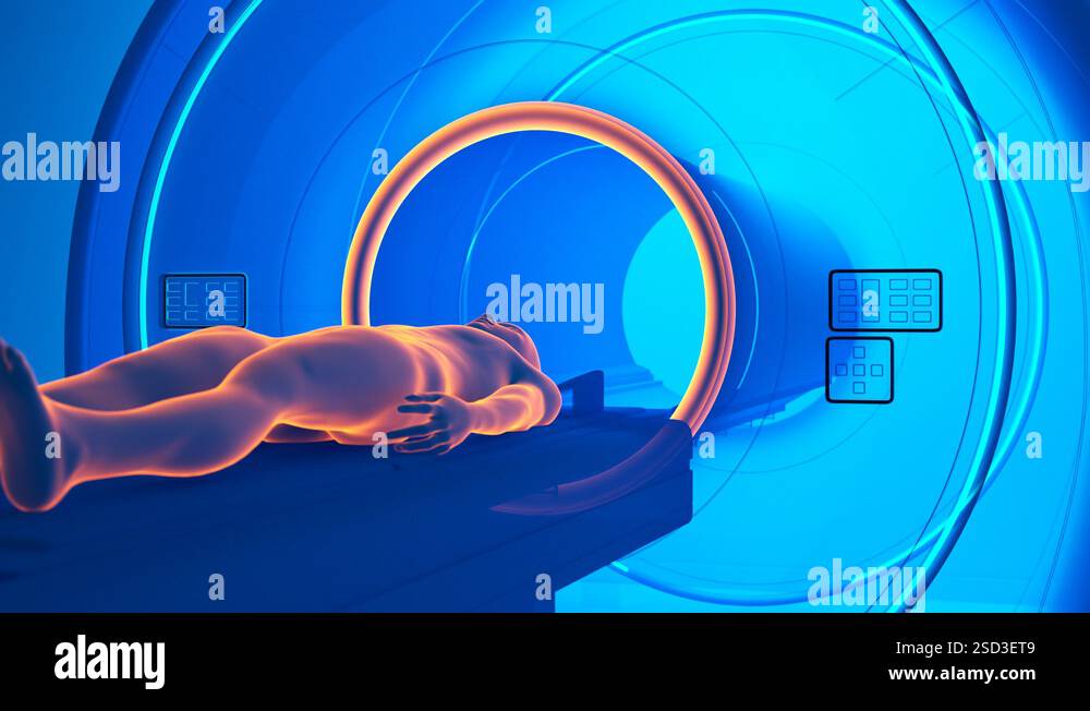 Medical imaging machine concept. X-ray, CT, MRI, PET scan. Patient ...