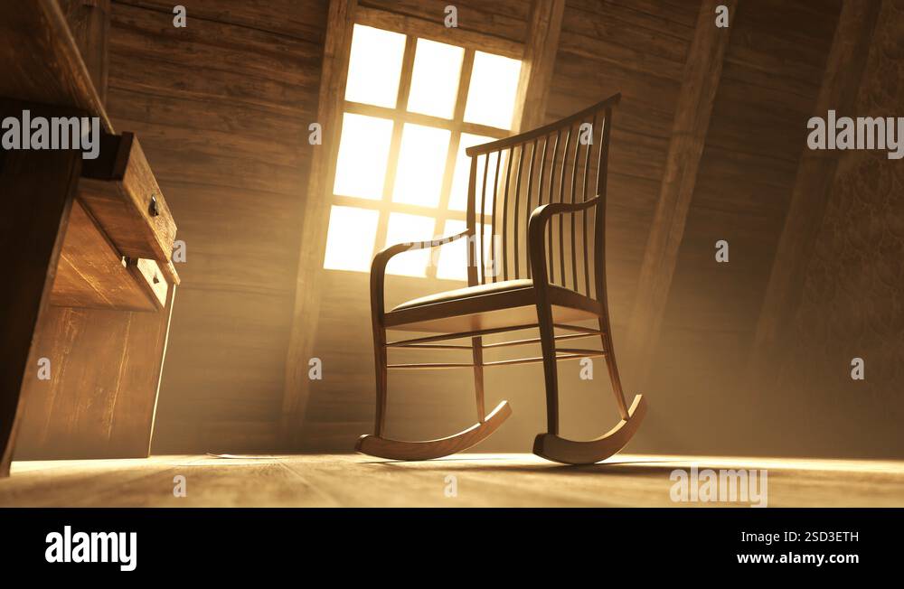 Animation of the old attic with a wooden rocking chair. Inspiring ...