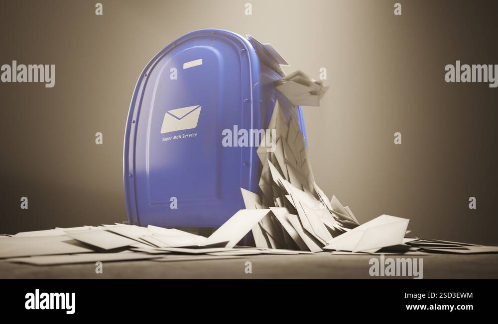 Huge overflow of mail envelopes stacked in a messy pile around the ...
