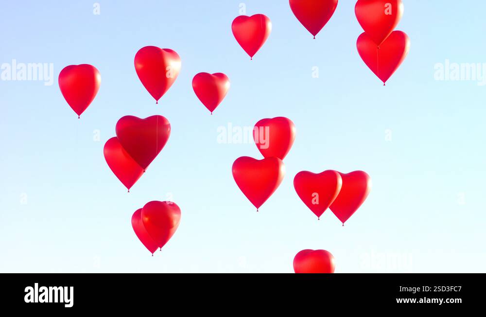 Seamless looping animation with many heart-shaped red balloons. Love ...