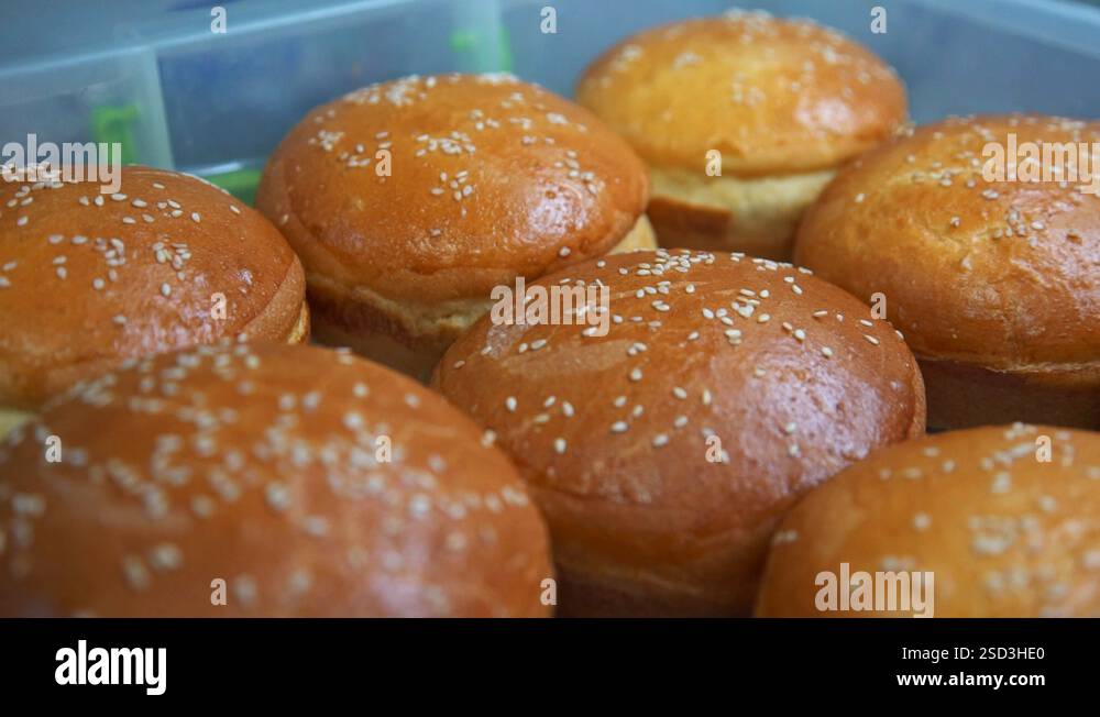 Burger Buns Preparation Process Stock Video Footage - Alamy