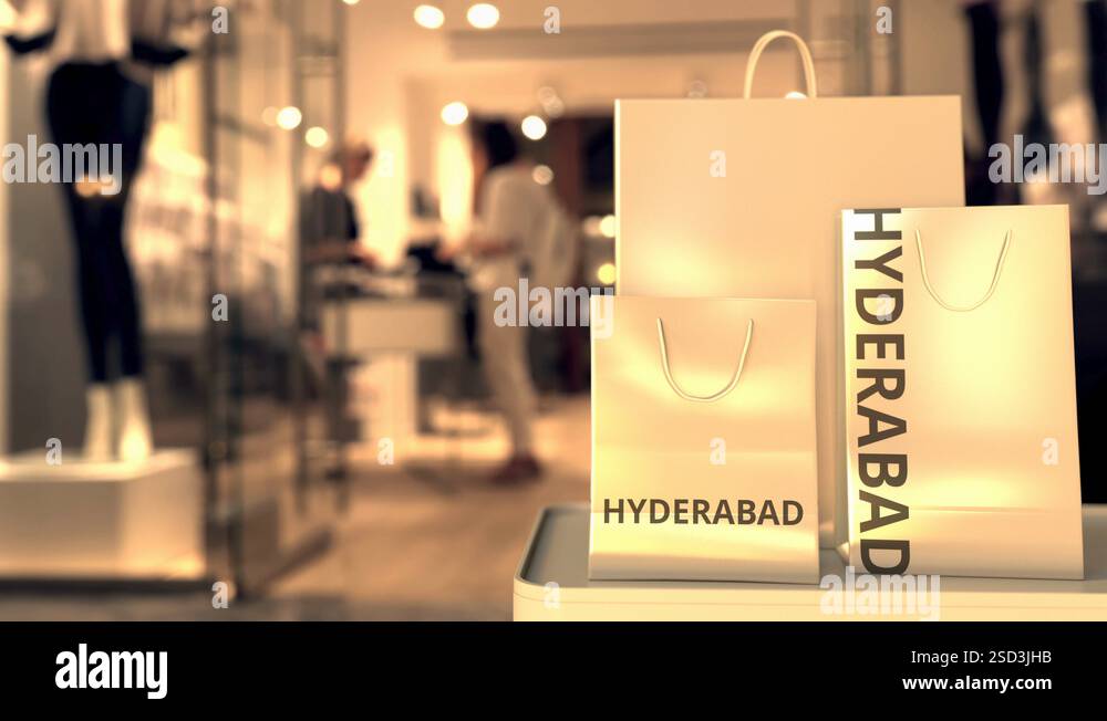 Bags with Hyderabad text. Shopping in Pakistan related conceptual 3D ...