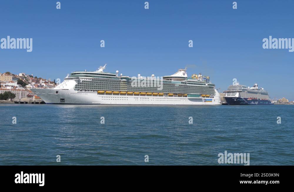 transatlantic cruise ship independence of the seas in lisbon harbor Portugal 4k Stock Video ...