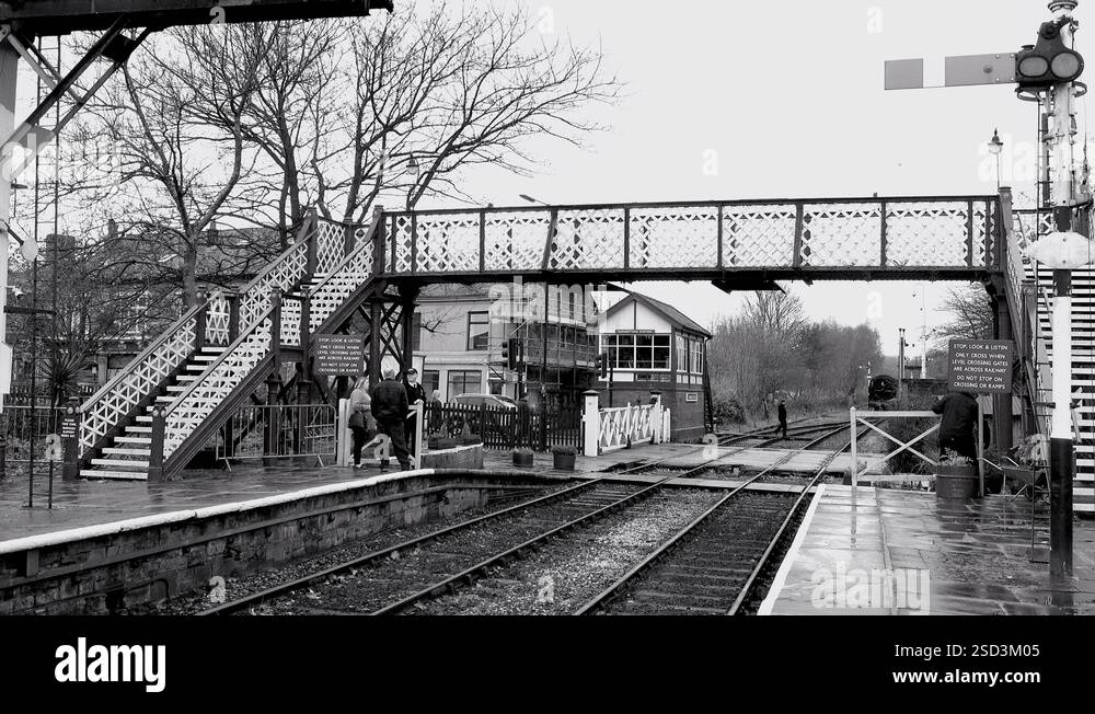 Steam Train arriving in Ramsbottom station B&W old style image UK ...