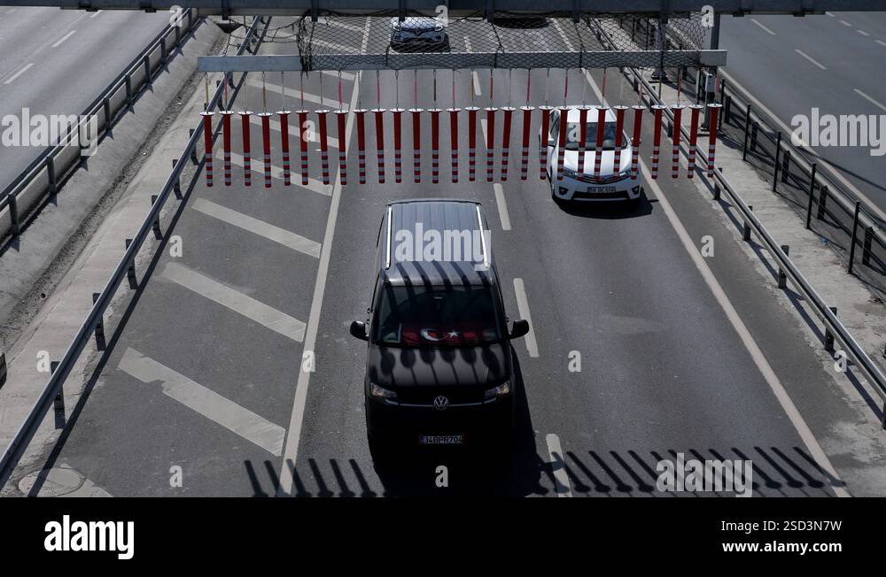 modern cars drive along freeway in Istanbul close upper view Stock ...