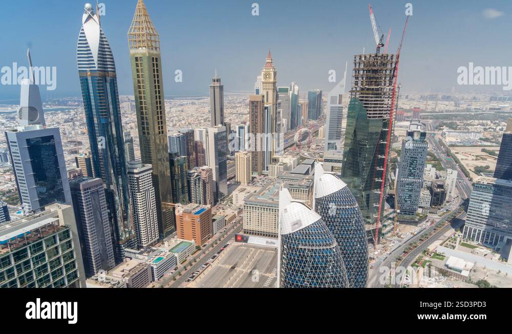 Skyline view of the buildings of Sheikh Zayed Road and DIFC aerial ...