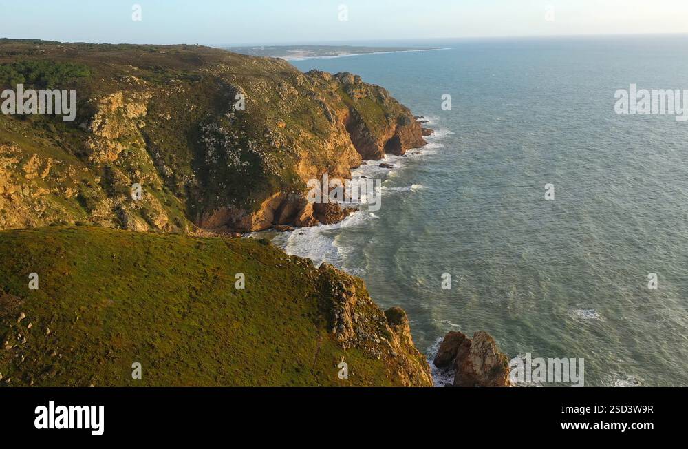 Cape Roca at Sintra Natural Park oceanfront - aerial view Stock Video ...