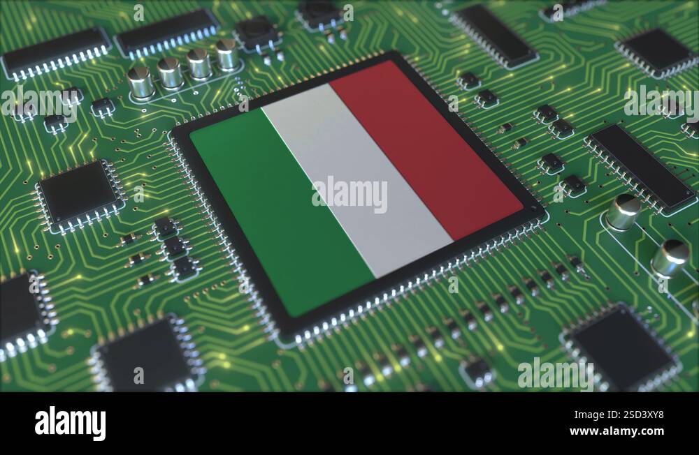 National flag of Italy on the operating chipset. Italian information ...