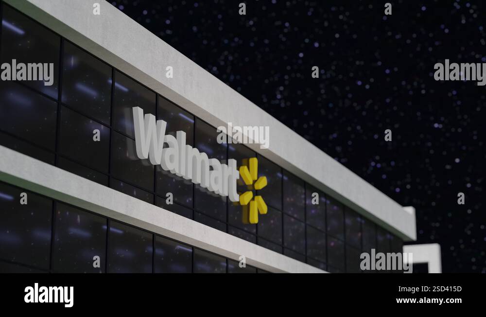 3D CGI Hyperlapse Animation of Walmart corporate logo on office ...