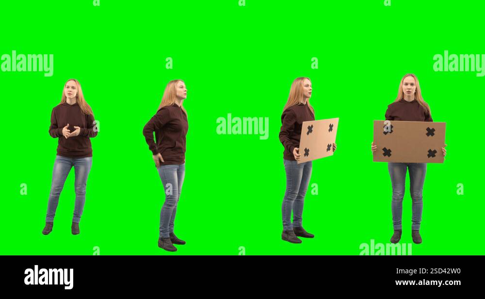 GREEN SCREEN Caucasian female posing as a strike participant, crowd replication Stock Video ...