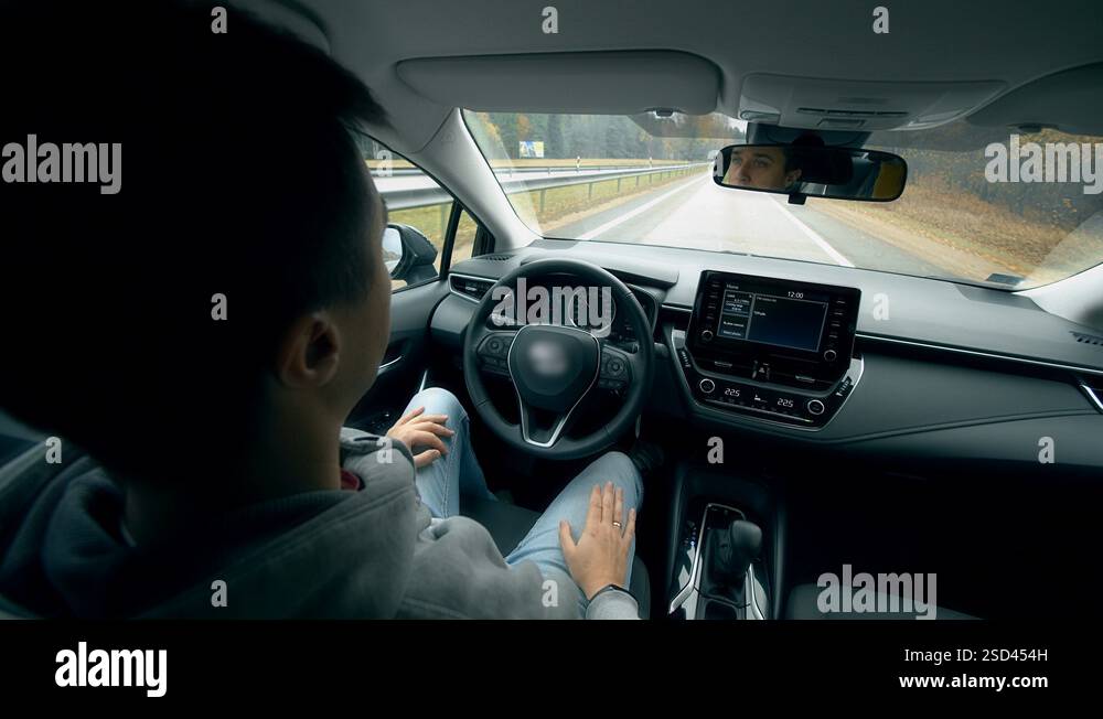 Self-driving car on a road. Automatic, self-driving car concept Stock ...