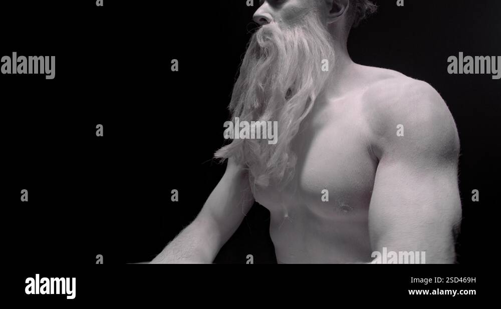 Muscular living statue of an ancient God Zeus, leaning to the side, 4k ...