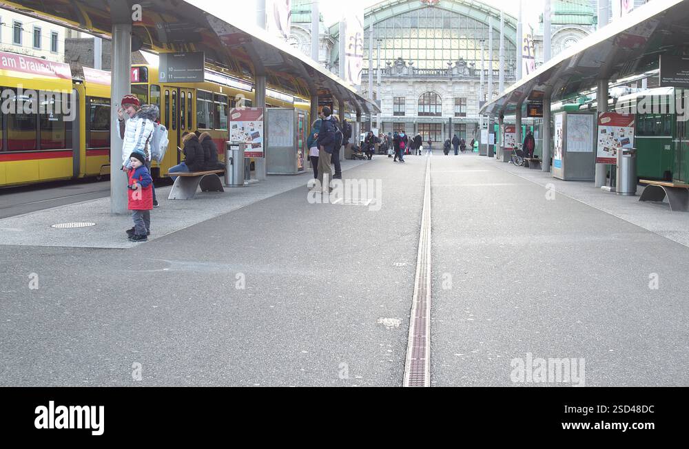 People are walking to Basel Main Station (Bahnhof Basel SBB ...