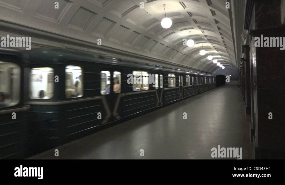 Moscow metro train arriving Stock Video Footage - Alamy