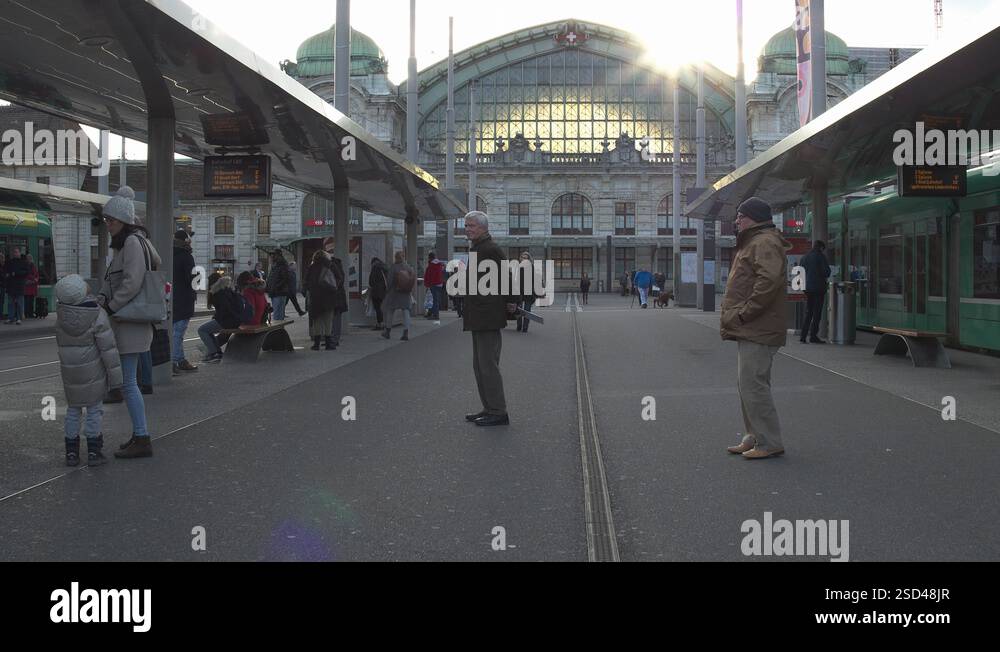 People are walking to Basel Main Station (Bahnhof Basel SBB ...