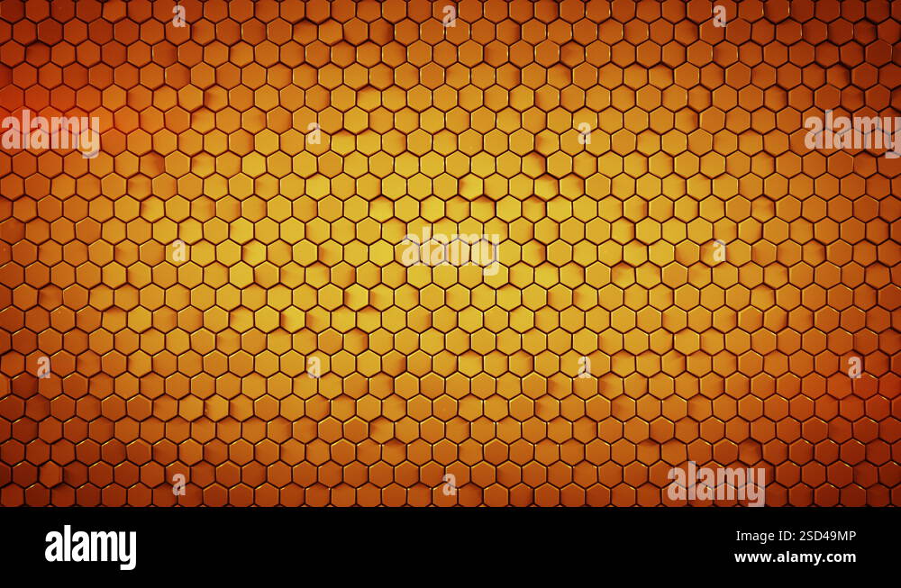 Wall of small orange hexagons loopable abstract 3D animation 4k UHD ...