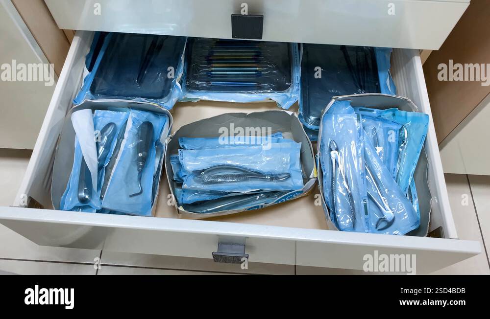 storage of sterile dental surgical instruments. vacuum packaging Stock ...