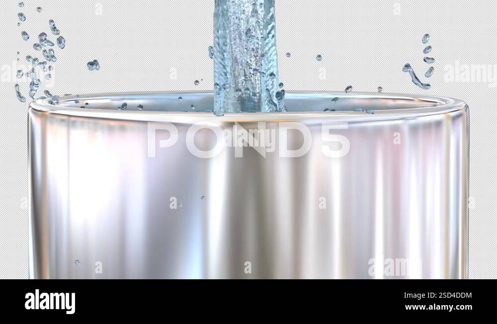 Animated realistic avgas pouring and splashing into stainless steel ...