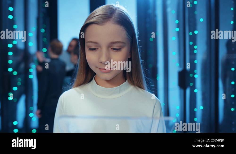 Pretty teen girl young IT professional typing data on digital tablet programming Stock Video ...