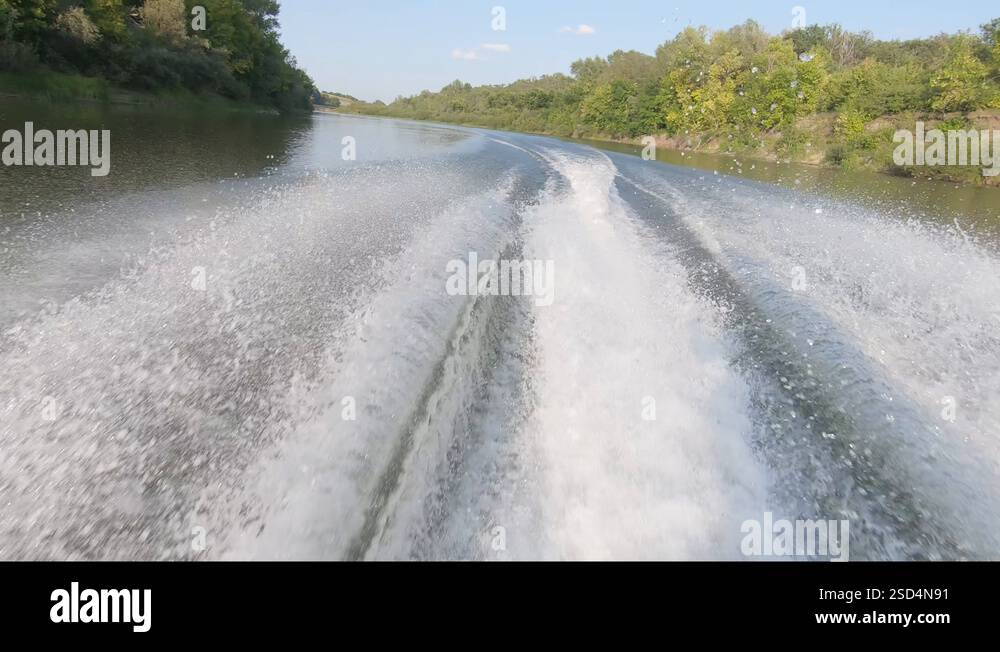 A tail of a trace of the high-speed motor boat on a surface of the ...