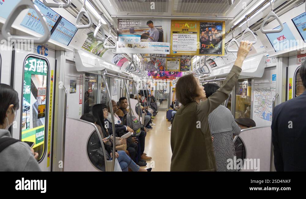 Metro train interior with commuters Tokyo,Japan Stock Video Footage - Alamy