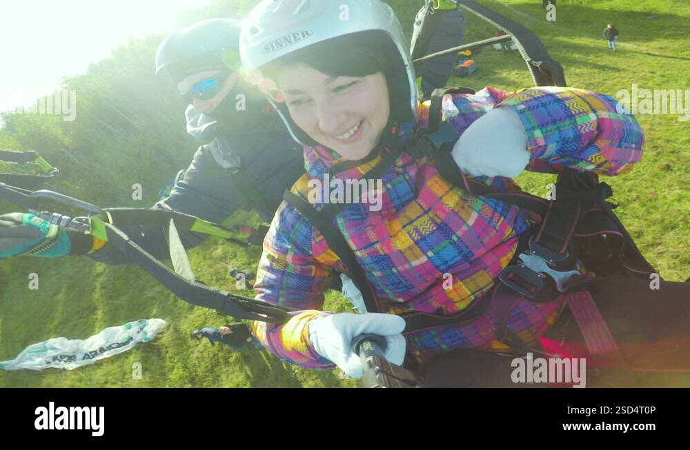 Paraglider Taking Selfies While Flying. Self Portrait Tandem ...