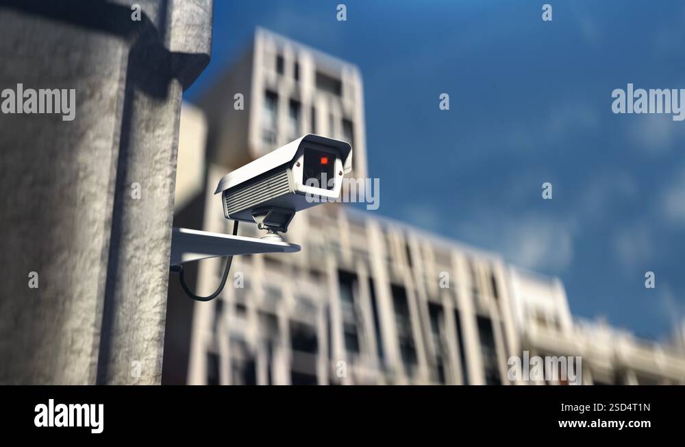 CCTV camera monitoring street, surveillance in public places, security ...