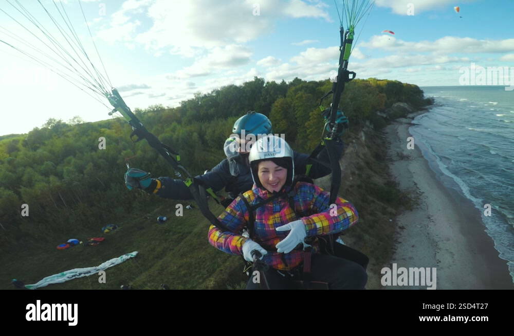 Paraglider Taking Selfies While Flying. Self Portrait Tandem ...
