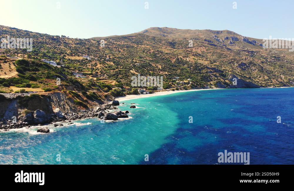 aero. view from above. beautiful summer seascape. Rocky beaches of Evia ...