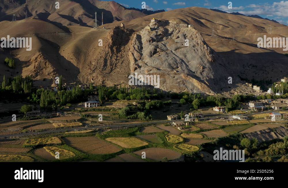 aerial view of the majestic monastery and the valley of mulbekh ladakh ...