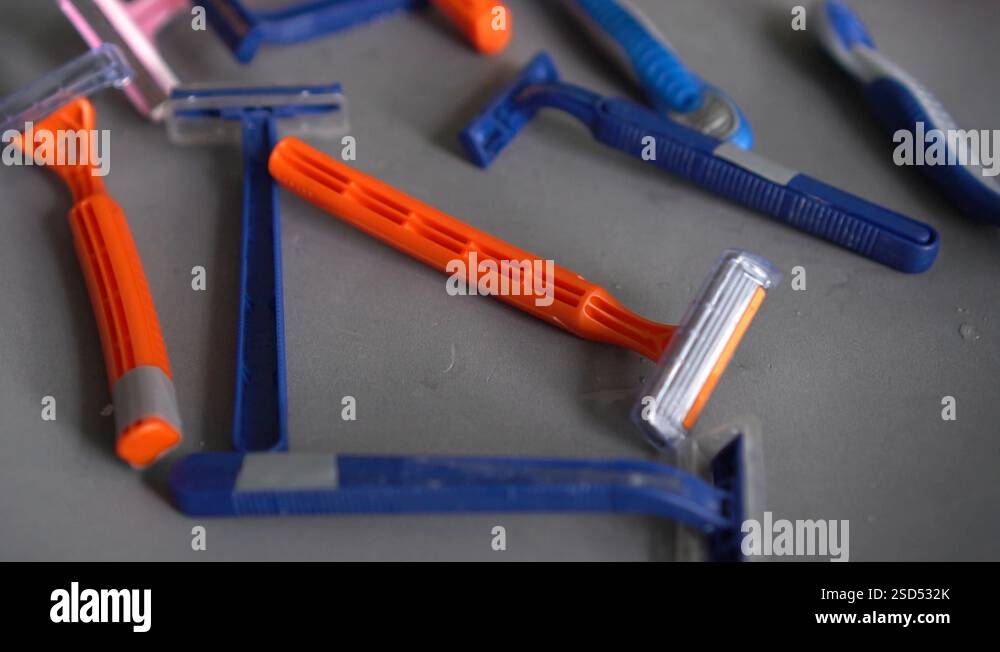 Used old plastic disposable razors. Zero waste concept Stock Video ...