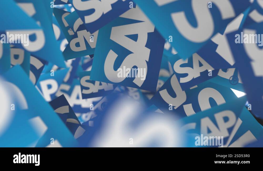 Many moving logos of SAP SE. Editorial loopable motion background Stock ...